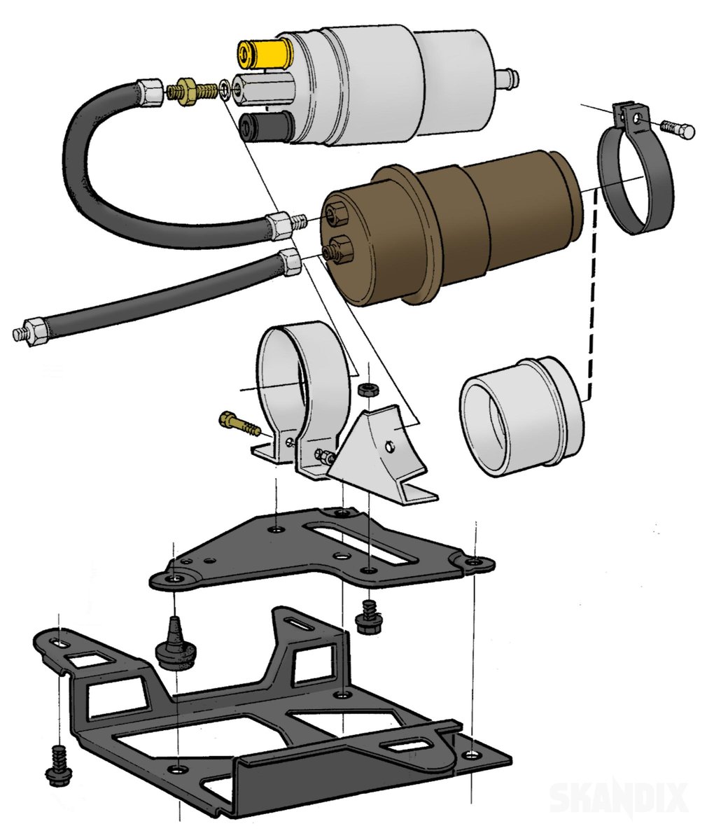 SKANDIX - Installation picture Volvo 700: Bracket fuel filter and fuel pump