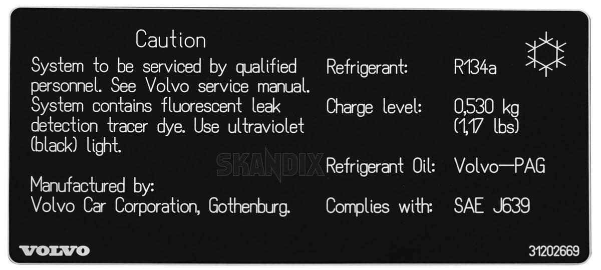 SKANDIX Shop Volvo parts: Information sign Air conditioning compressor ...